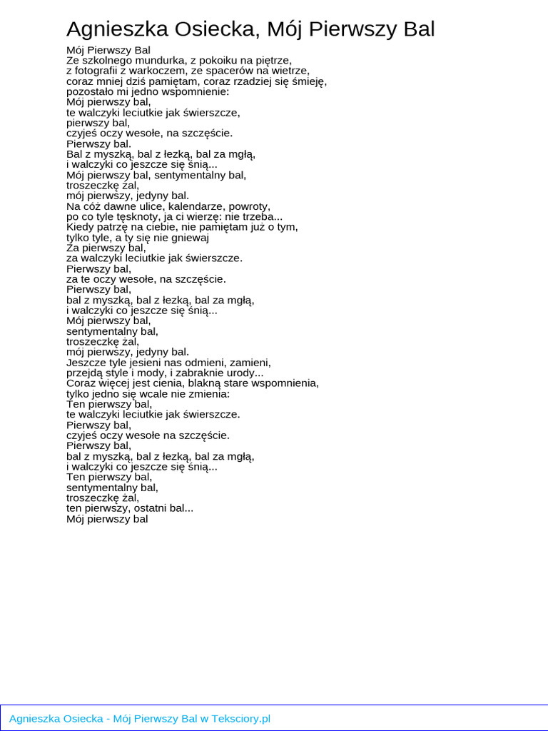 Agnieszka Osiecka Moj Pierwszy Bal | PDF