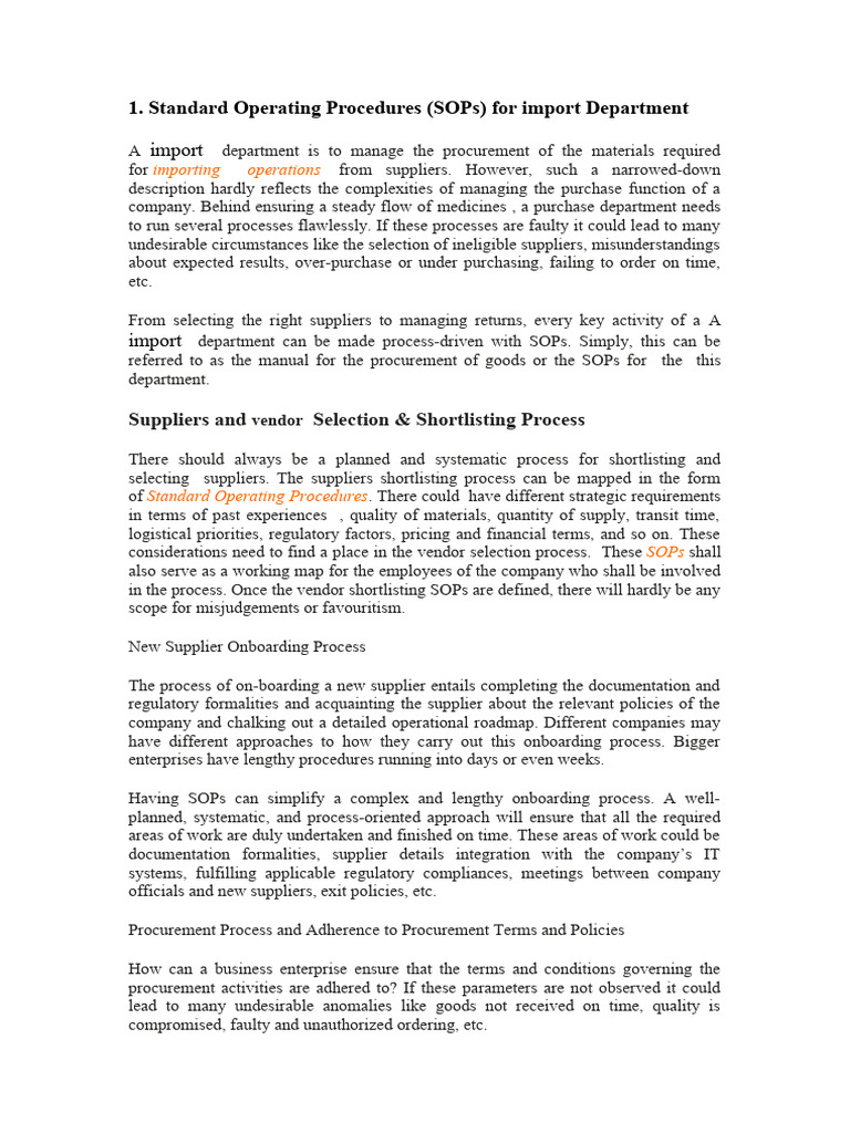 Standard Operating Procedures | PDF | Logistics | Procurement
