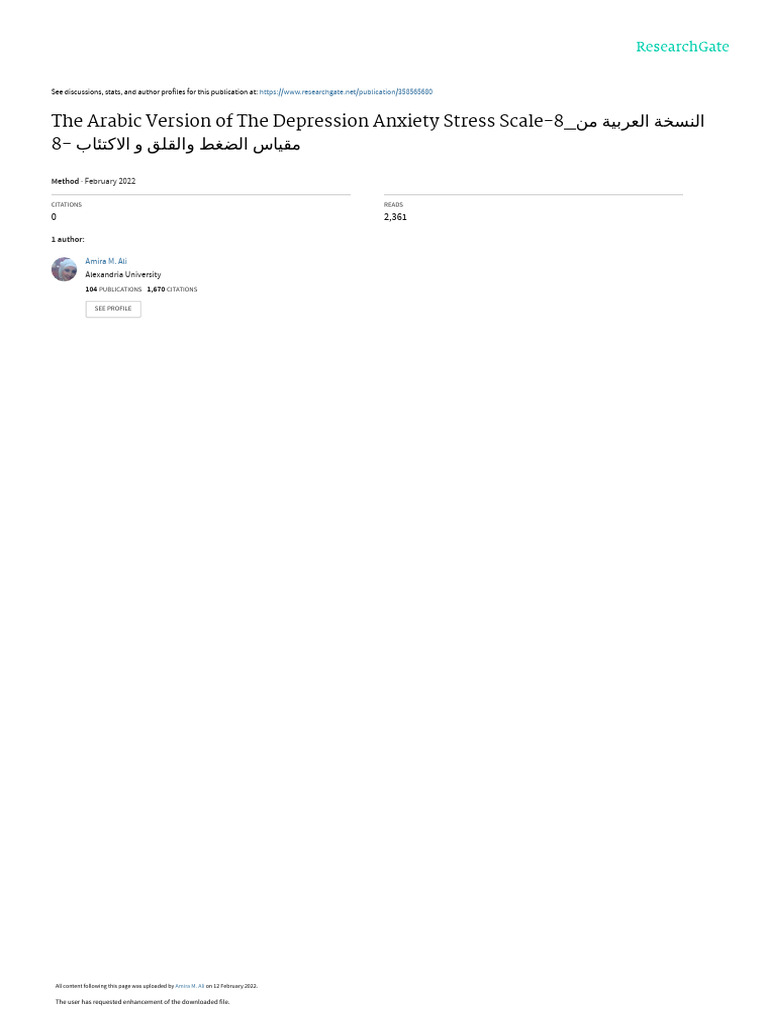The Arabic Version of The Depression Anxiety Stress Scale-8 - ﻦﻣ ...