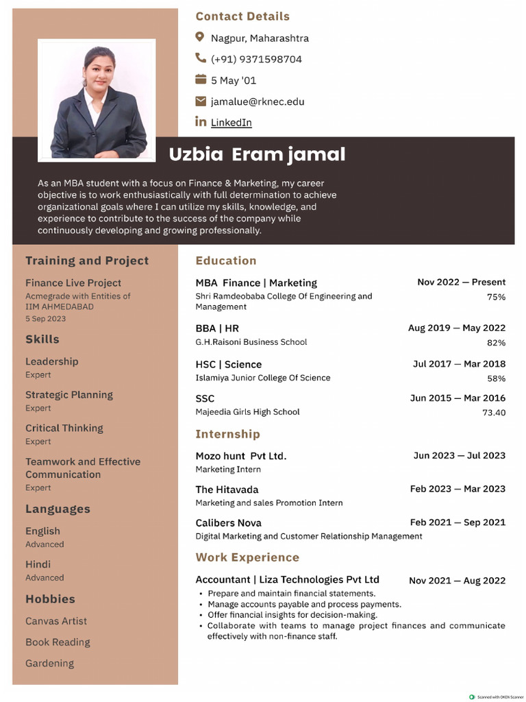 Uzbia Eram Jamal Resume | PDF