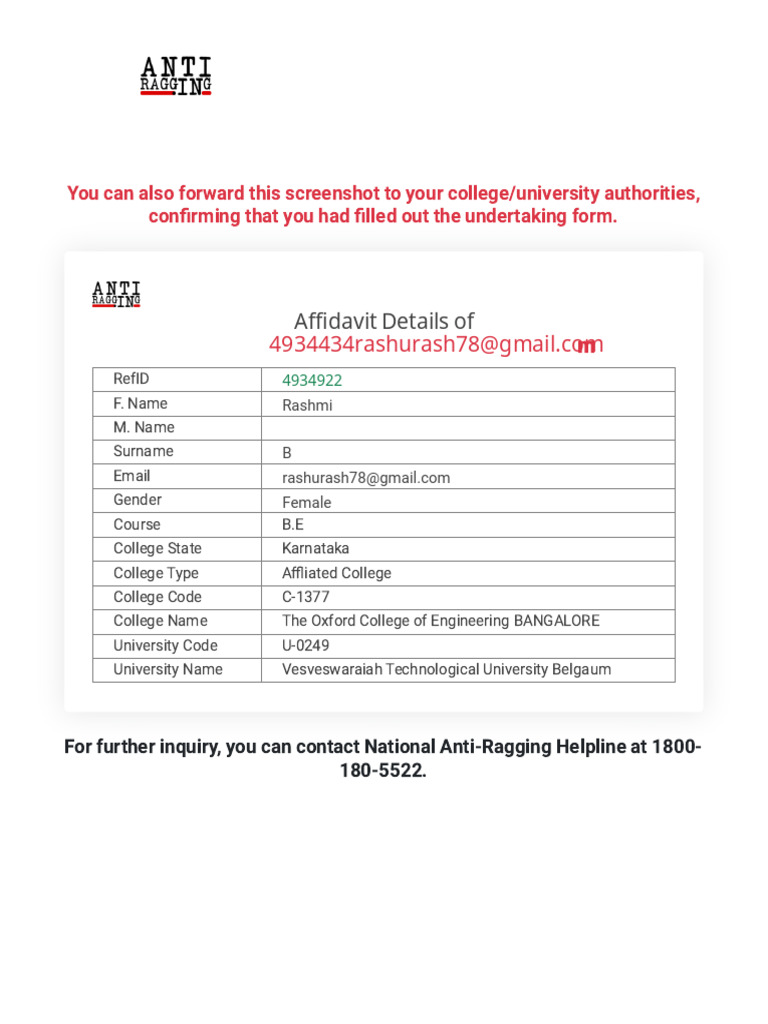 Anti-Ragging Affidavit Guide | PDF | Affidavit | Justice