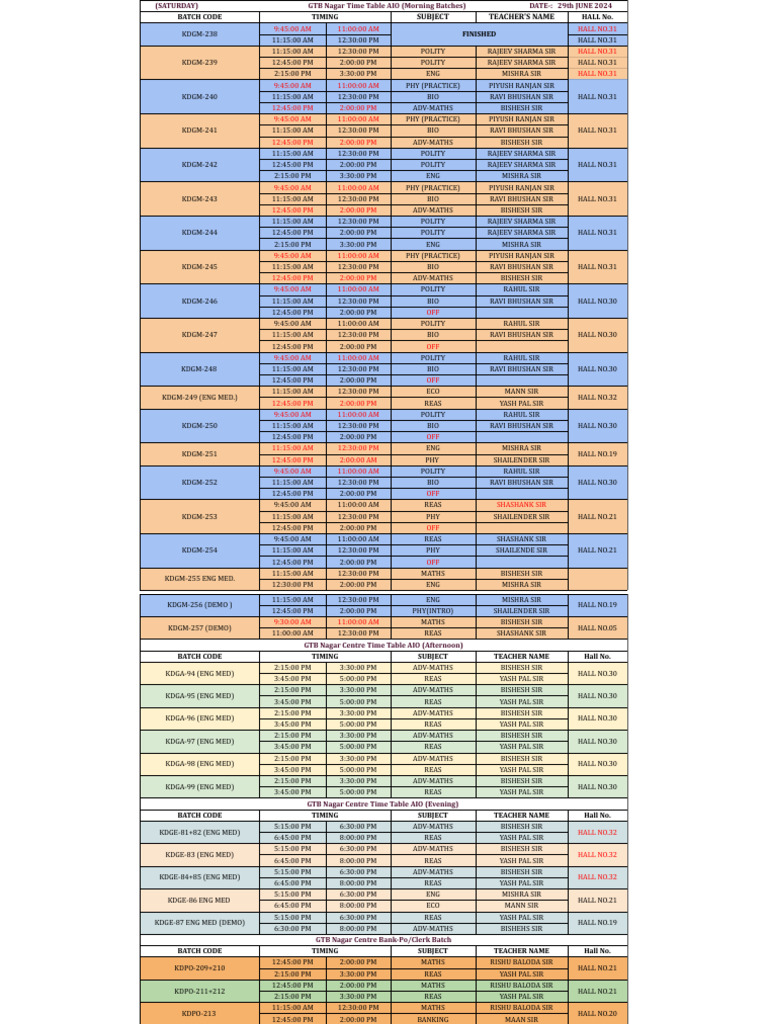 29-Jun-24 GTB GTB Nagar Time Table | PDF