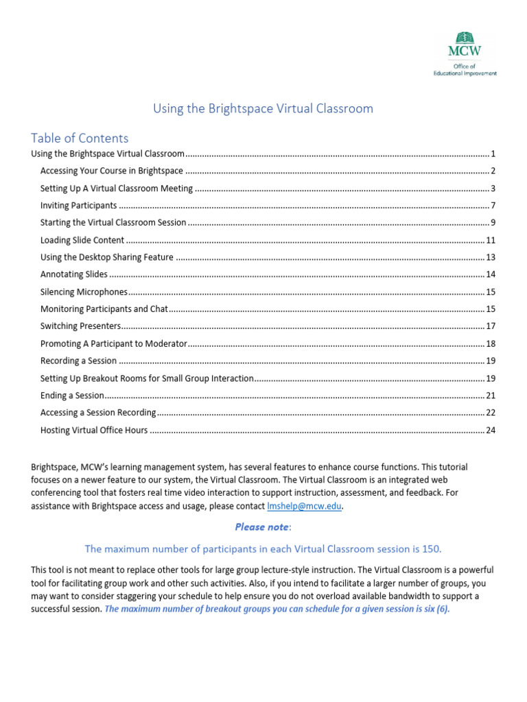 Using Brightspace Virtual Classroom | PDF | Icon (Computing) | Distance ...