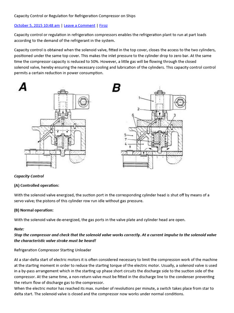 Capacity Control Or Regulation For Refrigeration Compressor On Ships
