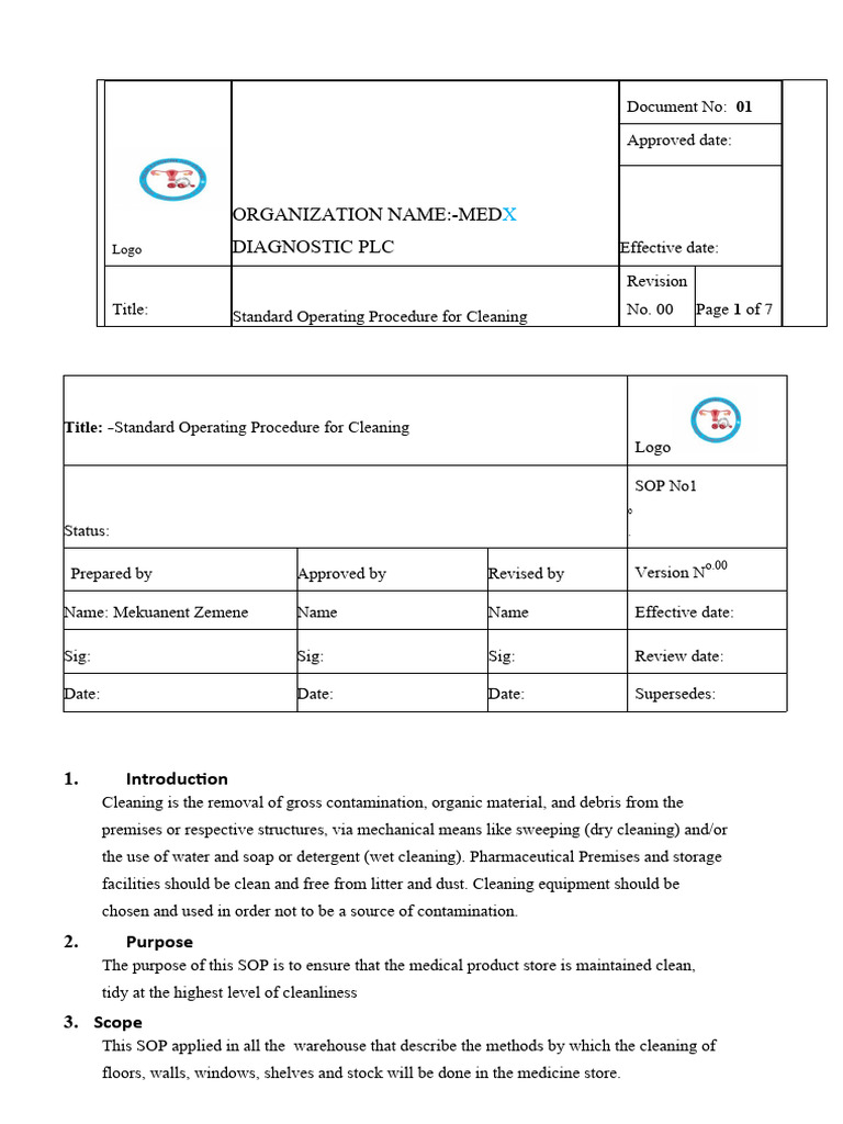 Document4.Docx Sop Cleaning | PDF | Pallet | Warehouse