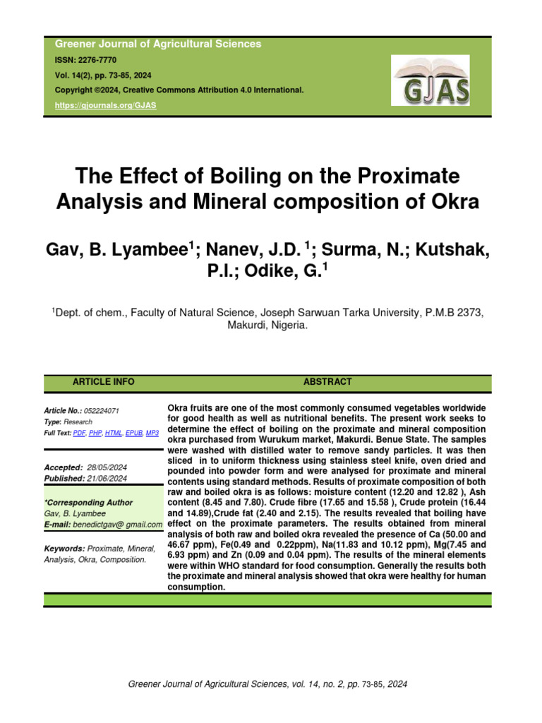 The Effect of Boiling On The Proximate Analysis and Mineral Composition ...