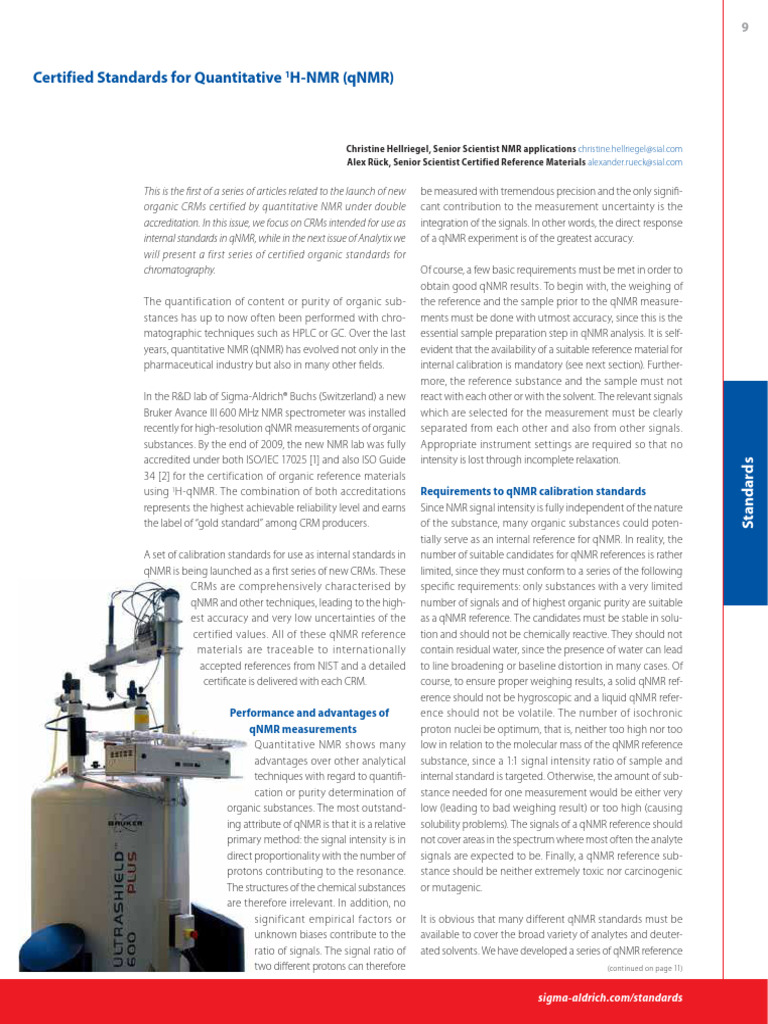Certified Standards For Quantitative 1 H | PDF | Chemistry | Analytical ...