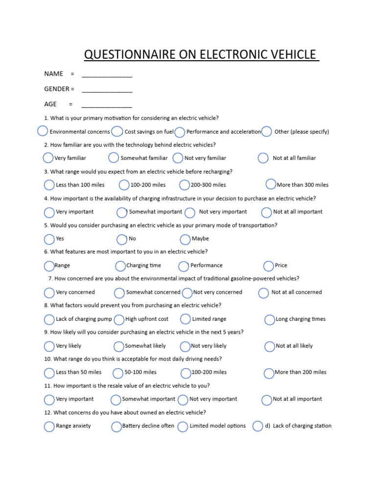 Questionnaire On Electronic Vehicle | PDF | Electric Vehicle | Plug In ...