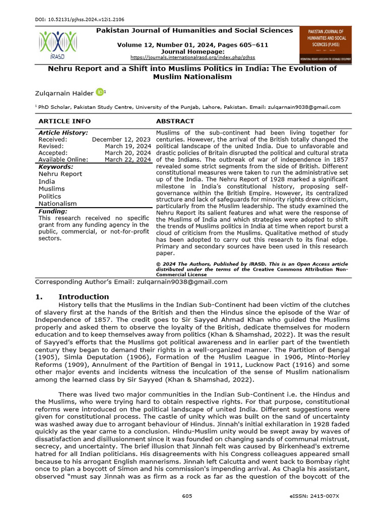 Nehru Report and A Shift Into Muslims Po | PDF | Muhammad Ali Jinnah ...