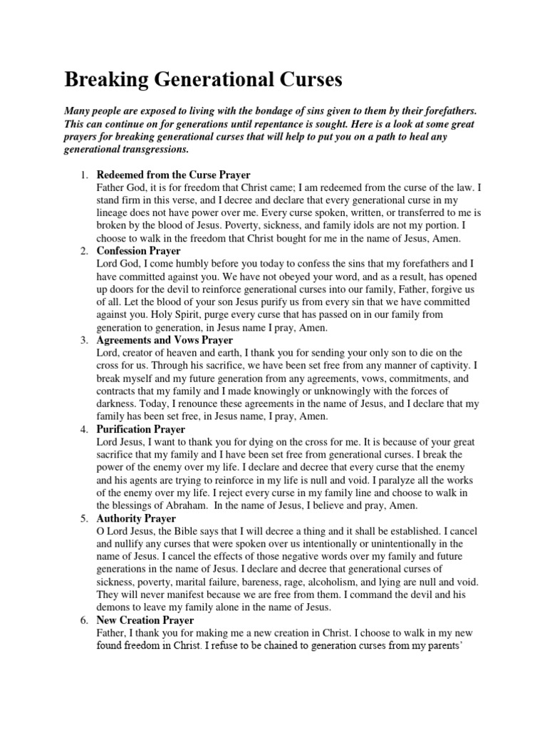 Breaking Generational Curses | PDF | Prayer | Jesus Breaking Generational Curses | PDF | Prayer | Jesus