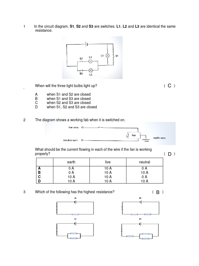 Electricity Worksheet | PDF | Voltage | Series And Parallel Circuits