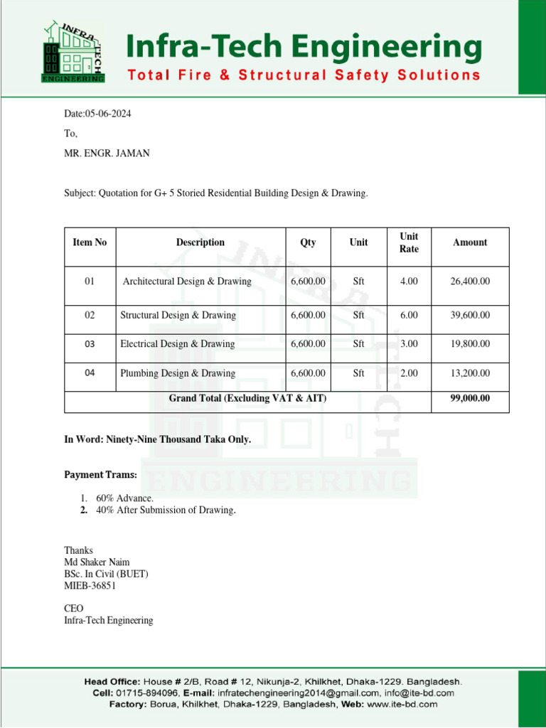 Quotation for G+5 Building Design | PDF