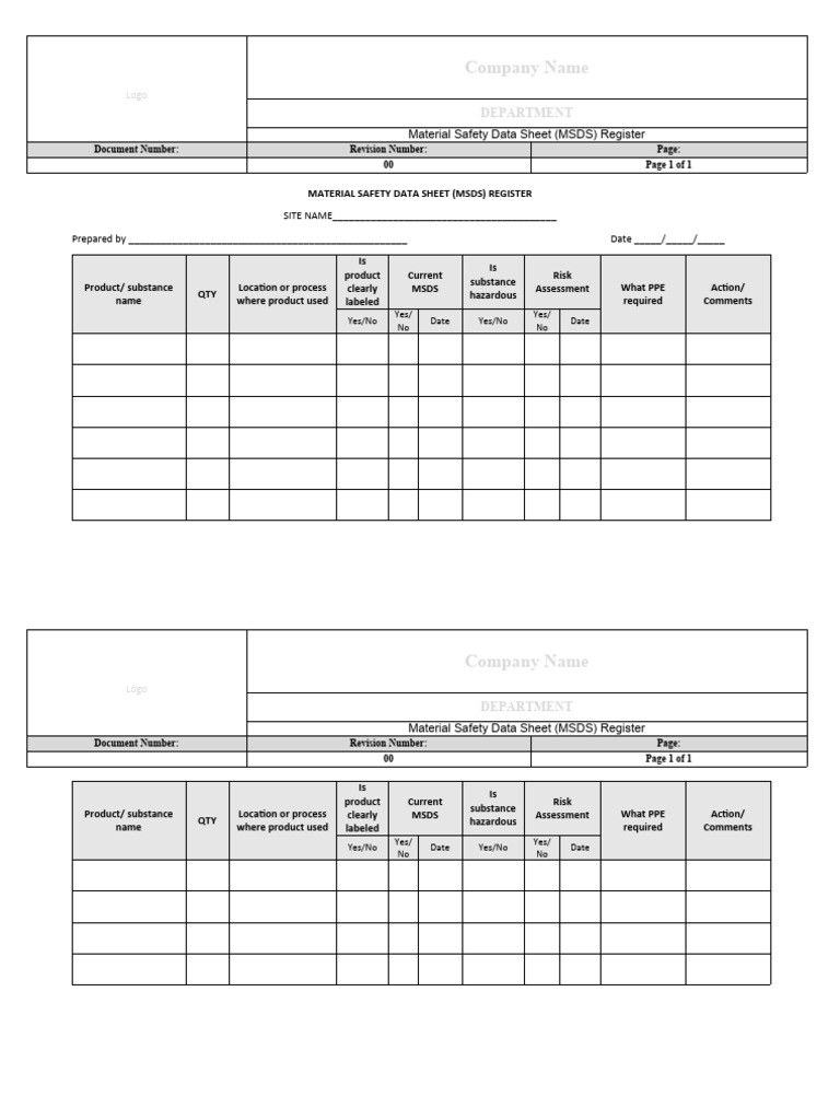 MSDS REGISTER | PDF | Hazards | Environmental Protection