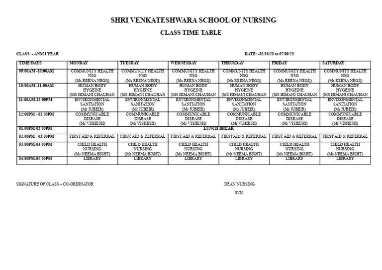 Class Time Table 10 | PDF | Public Health