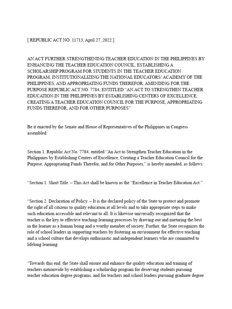 Republic Act No. 11713 | PDF | Teachers | Teacher Education