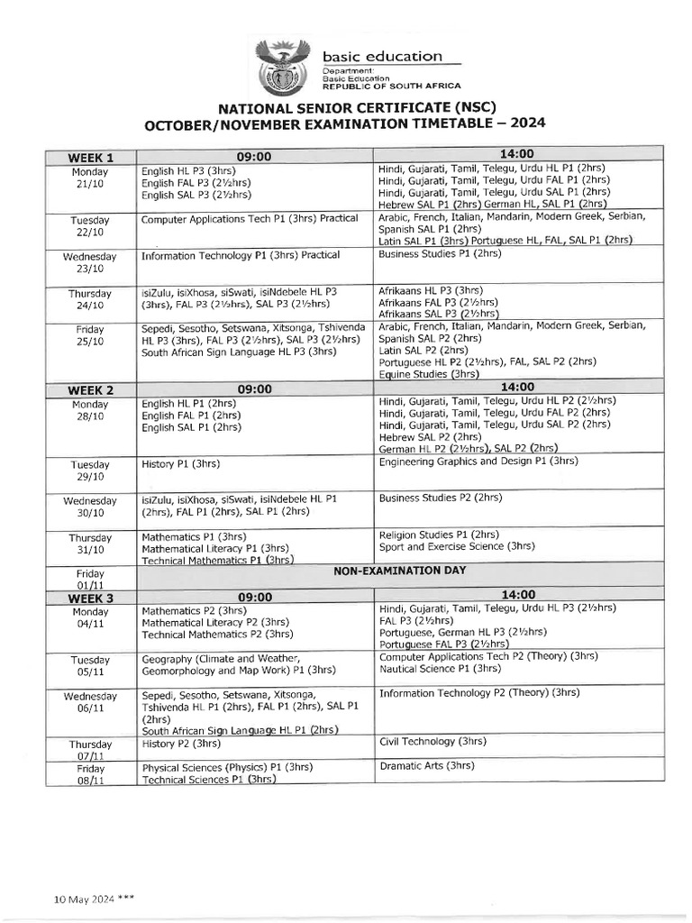 2024 NSC Final Examinations Timetable | PDF
