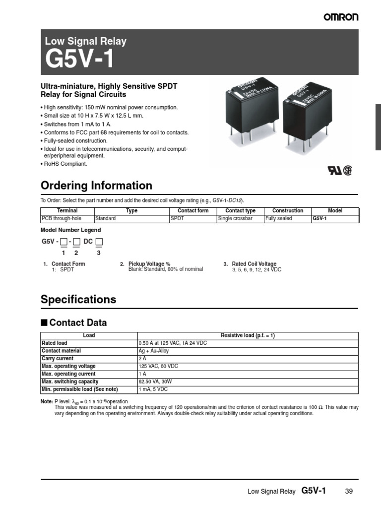 g5v-1-5v | Download Free PDF | Relay | Inductor