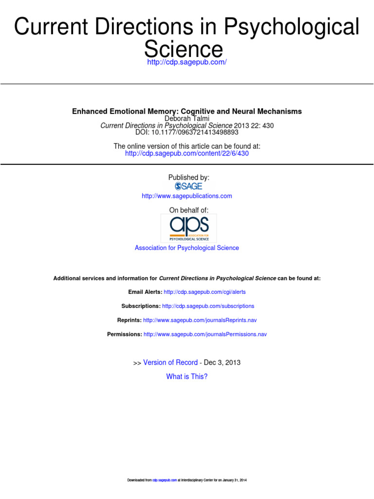 Talmi CDPS 2013 Emotional Memory | PDF | Memory | Amygdala