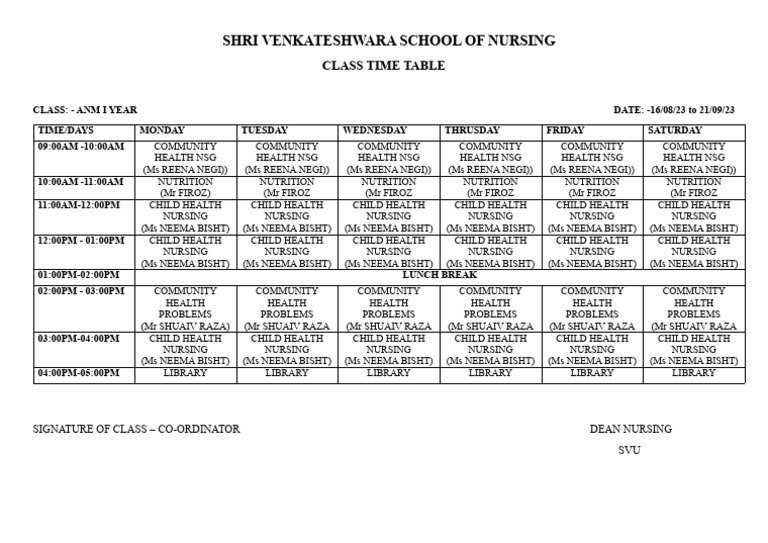 Class Time Table 12 | PDF