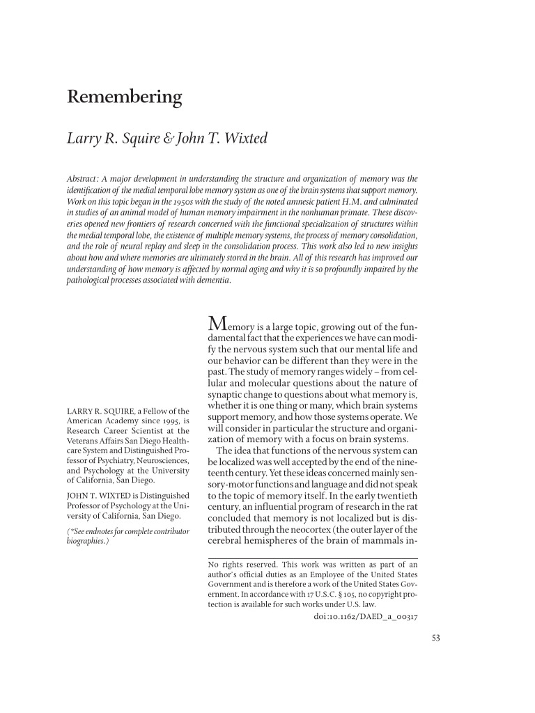Squire - Wixted - Daedalus - 2015 Remembering - Annotated | PDF ...