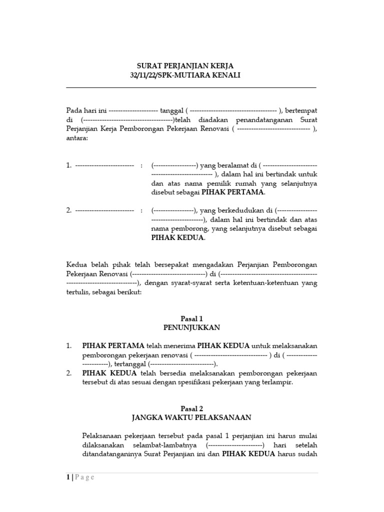 CONTOH_SURAT_PERJANJIAN_KERJA_SPK_PROYEK | PDF