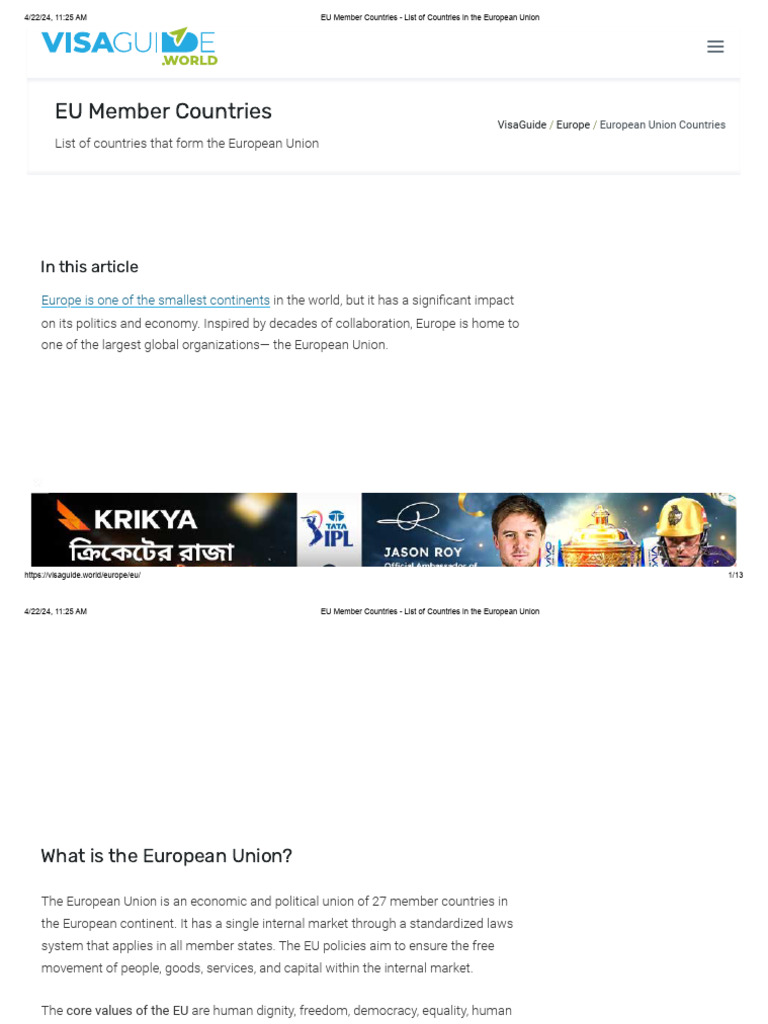EU Member Countries List 2024 | PDF | European Union | European ...