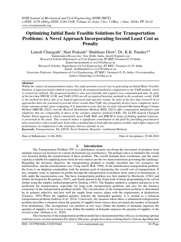 Optimizing Initial Basic Feasible Solutions For Transportation Problems: A Novel Approach ...