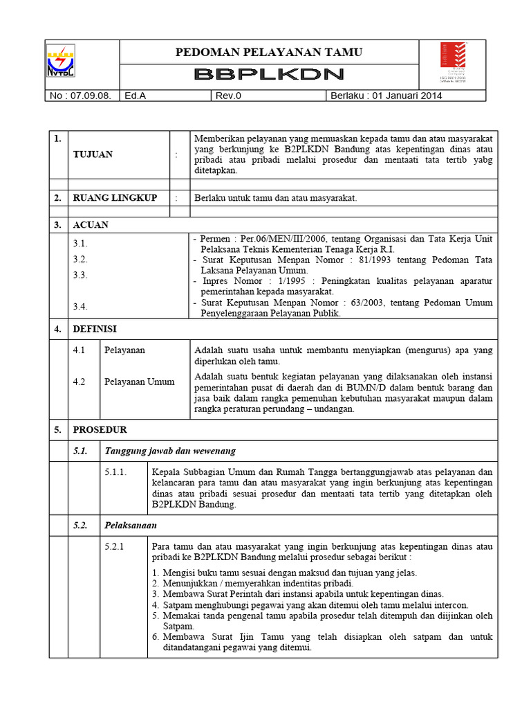 8 SOP Pedoman Pelayanan Tamu | PDF
