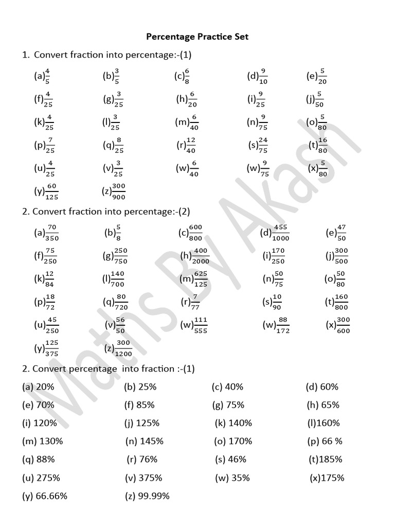 Percentage Practice Set | PDF | Market (Economics) | Financial Markets