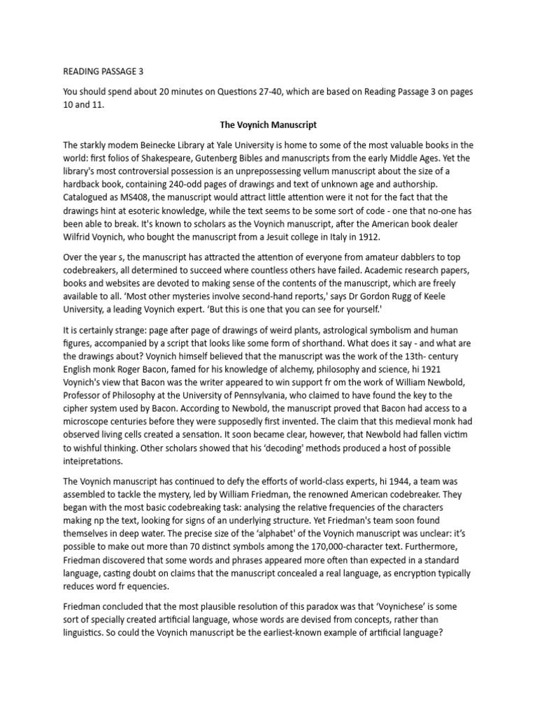 Passage 3- Voynich Manuscript | PDF