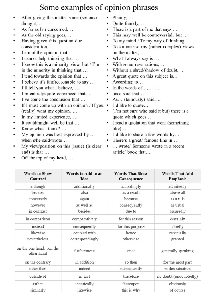 Opinion Phrases for Effective Writing | PDF