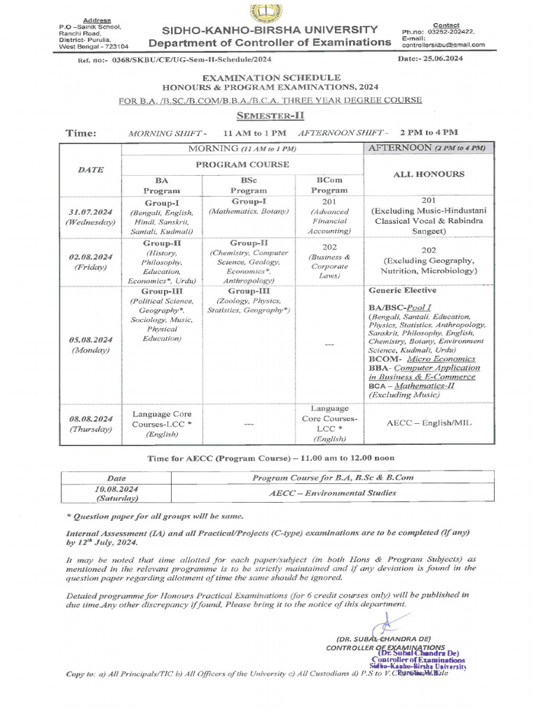 UG Sem-II (CBCS) Examination Schedule-2024 | PDF UG Sem-II (CBCS) Examination Schedule-2024 | PDF