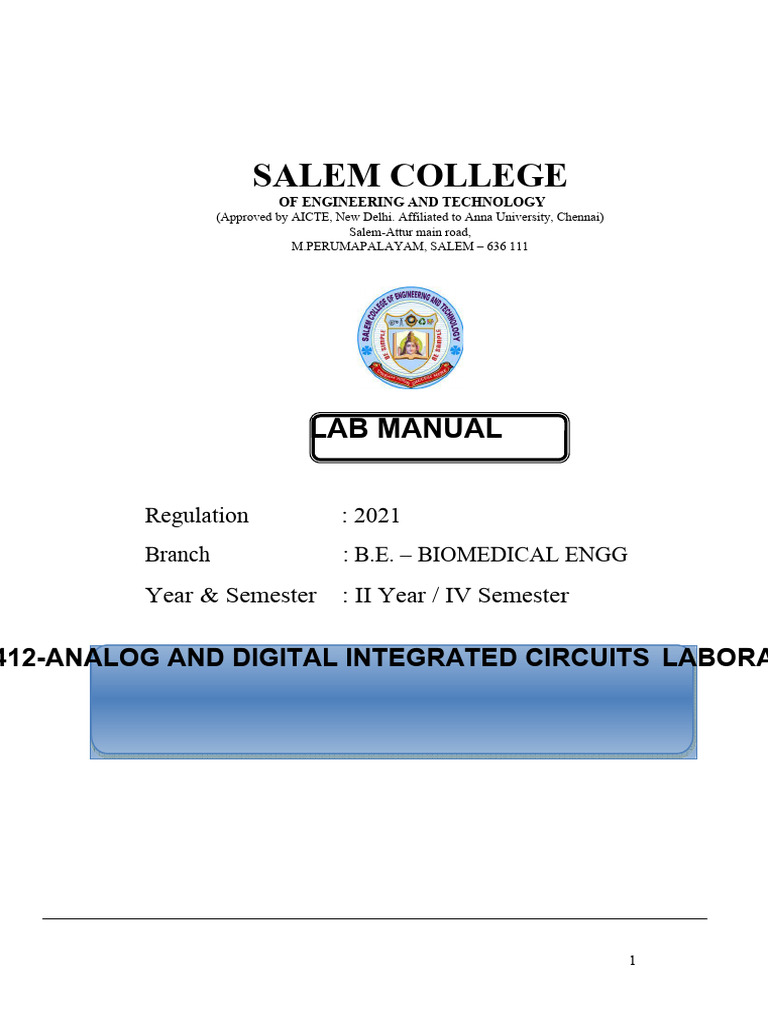 Adc Lab Manual | PDF | Amplifier | Operational Amplifier
