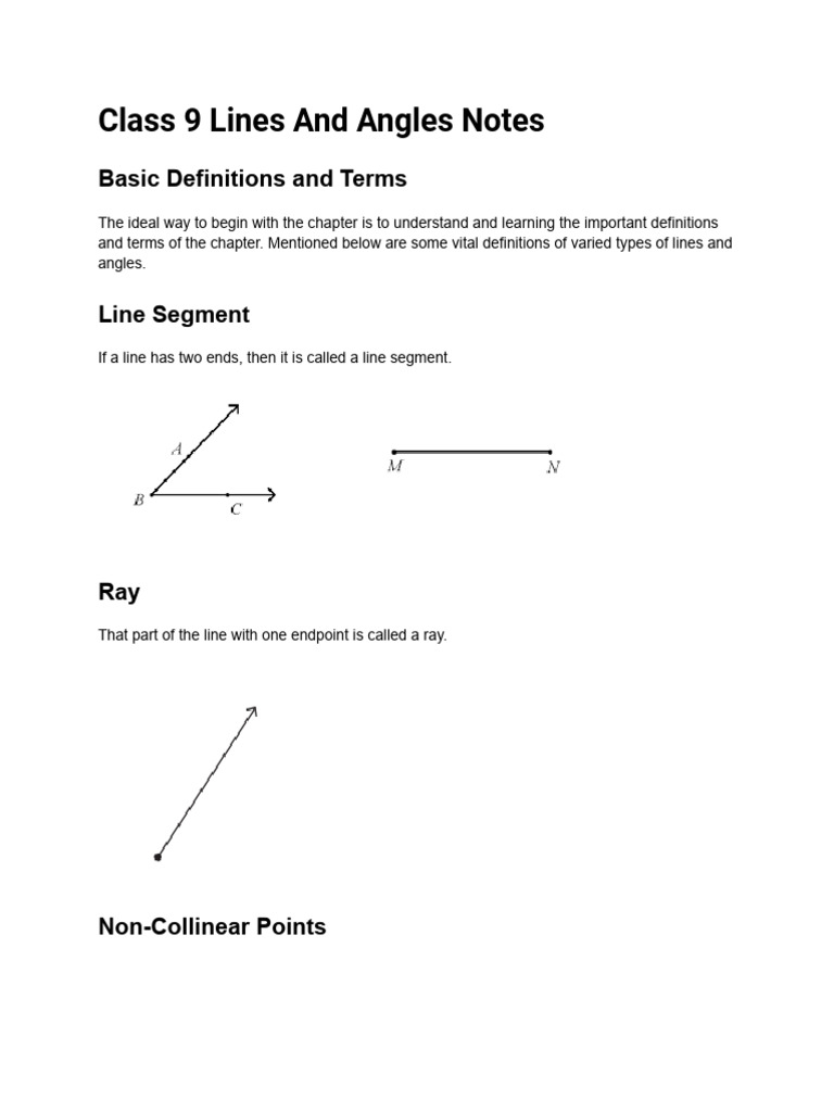 Class 9 Lines and Angles Notes | PDF | Line (Geometry) | Mathematical ...