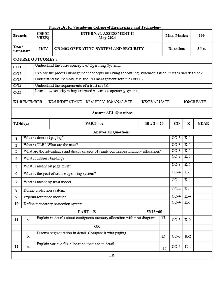 Operating System 2nd Internal | PDF | Operating System | System Software