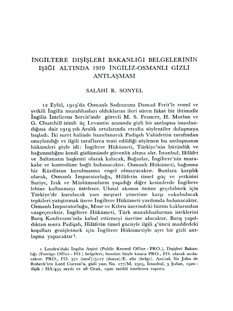 Ngiltere D I Leri Bakanl Belgelerinin I Alt Nda 1919 Ngiliz-Osmanl ...