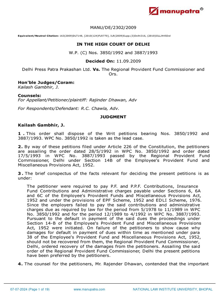 Delhi Press Patra Prakashan LTD Vs The Regional PrD092295COM484080 | PDF | Cost Of Living ...