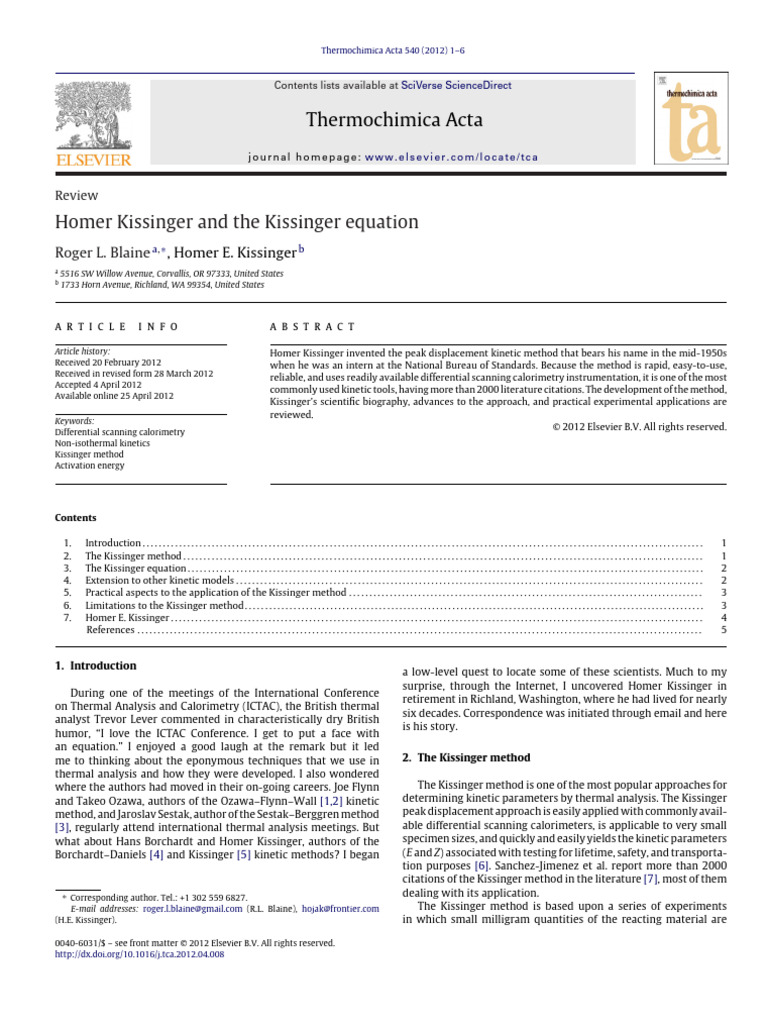Kissinger Equation Derivation 1 s2.0 S0040603112001633 Main | PDF ...