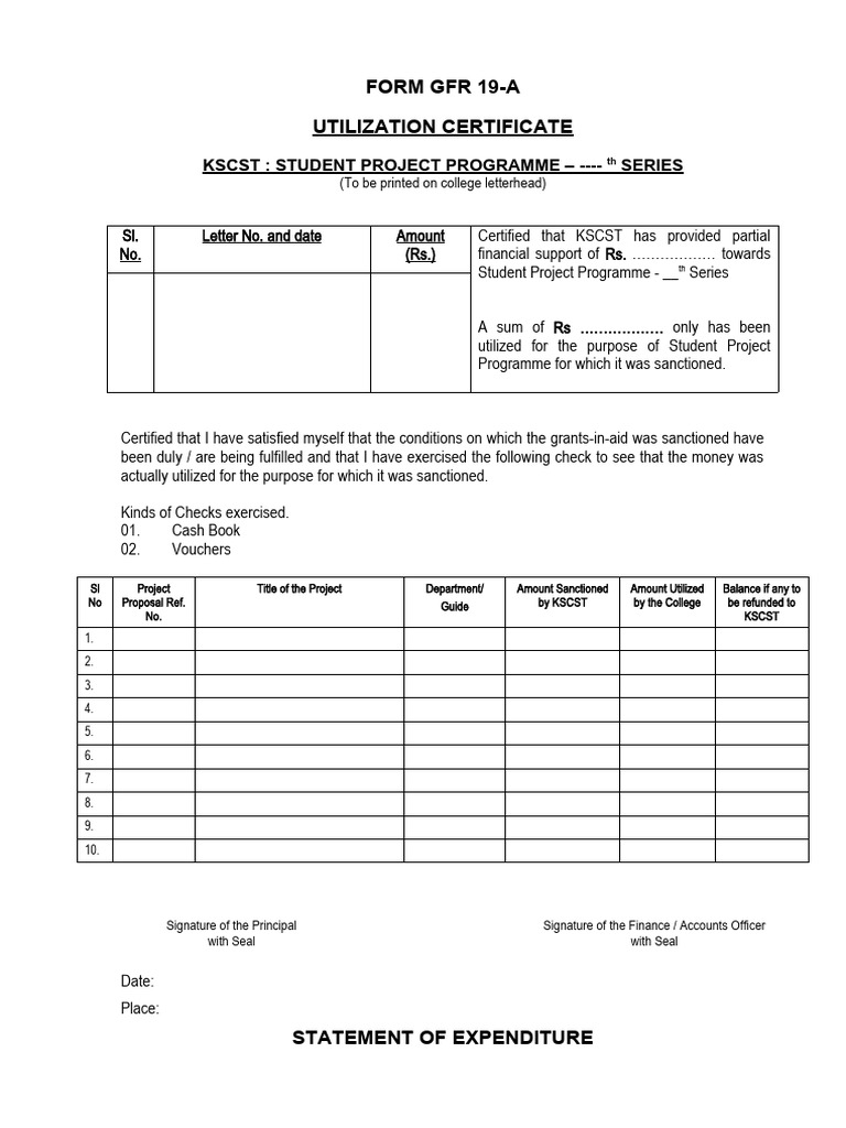 Utilisation Certificate Format | PDF | Money | Financial Services