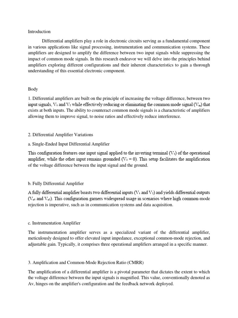 Differential Amplifier Lab 1 Pdf Amplifier Electronics
