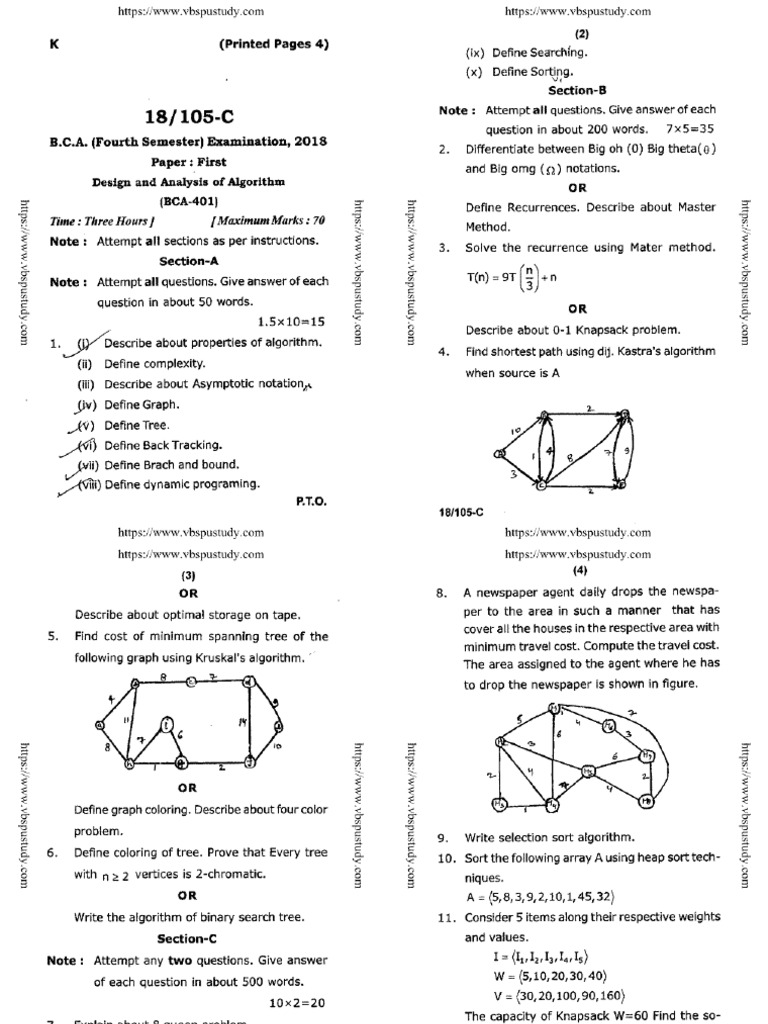 Bca 4 Sem Design and Analysis of Algorithm 105 C 2018 | PDF