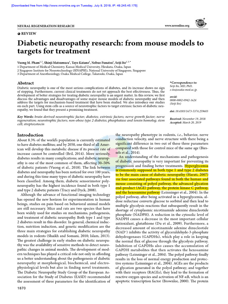 Diabetic Neuropathy Research - From Mouse Models To Targets For ...