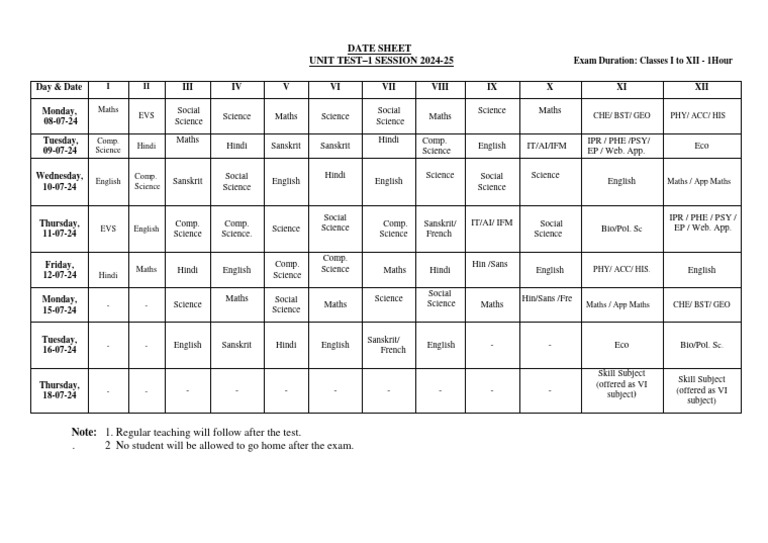 UT 1 24-25 Final Datesheet Final | PDF | Science