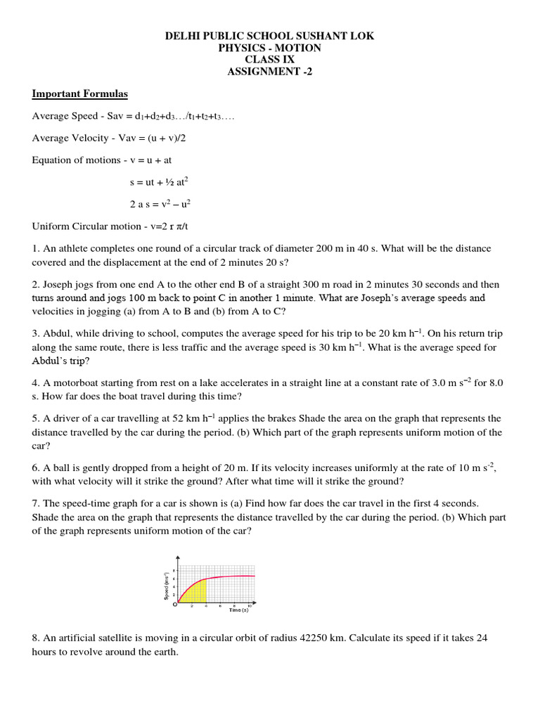 Class IX Physics Motion Assignment | PDF | Science & Mathematics