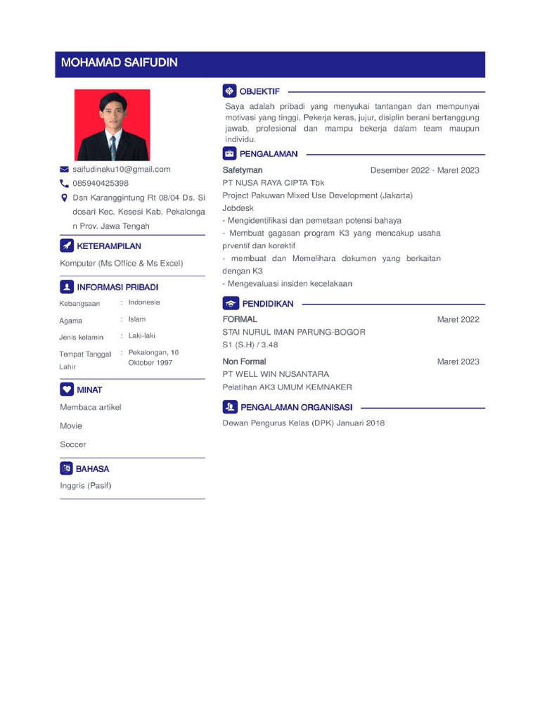 CV MOHAMAD SAIFUDIN | PDF