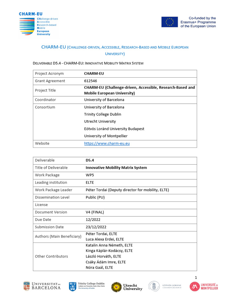 CHARM-EU - Innovative Mobility Matrix | PDF | Mentorship | Curriculum