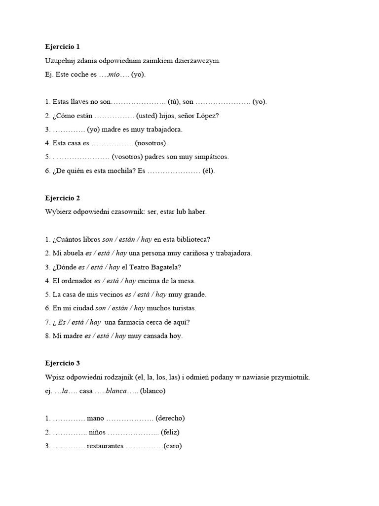 Hay, Estar, Posesivos | PDF | Estudios de idiomas extranjeros