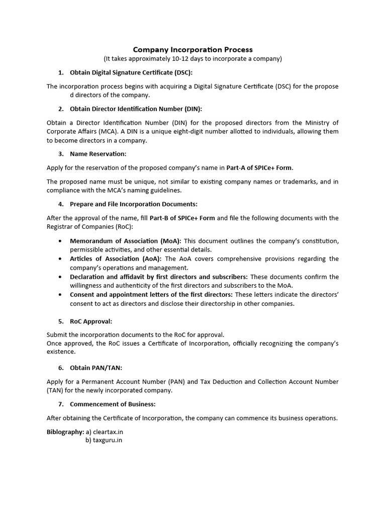 Company Incorporation Process | PDF | Government | Justice