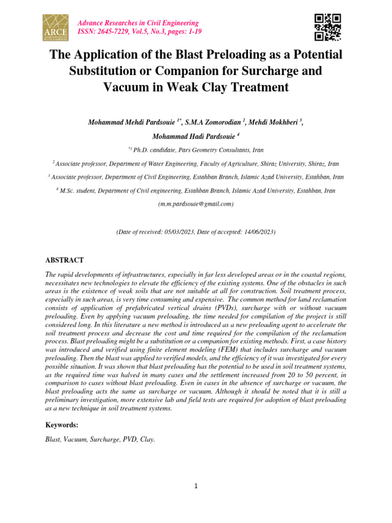 The Application of The Blast Preloading As A Potential Substitution or Companion For Surcharge ...