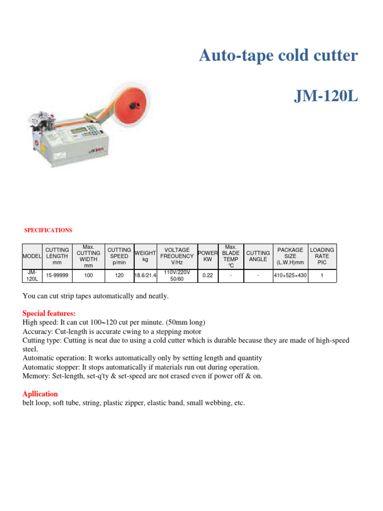 Auto Tape Cutter JM-120L Specs | PDF